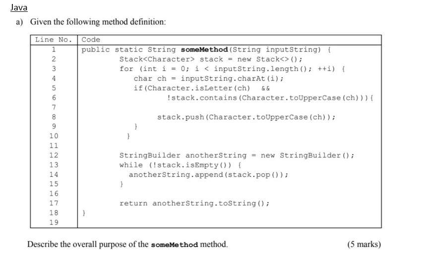 Solved Java a) Given the following method definition: Line | Chegg.com