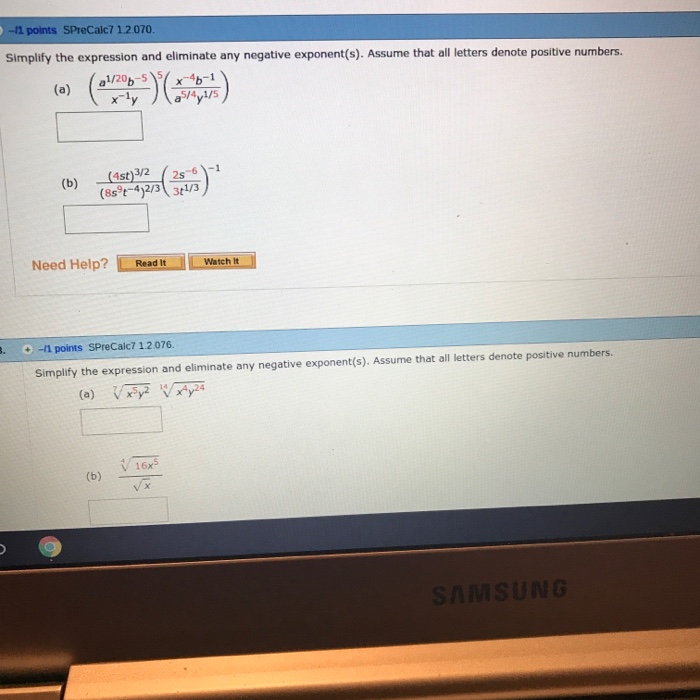 Solved Simplify the expression and eliminate any negative | Chegg.com