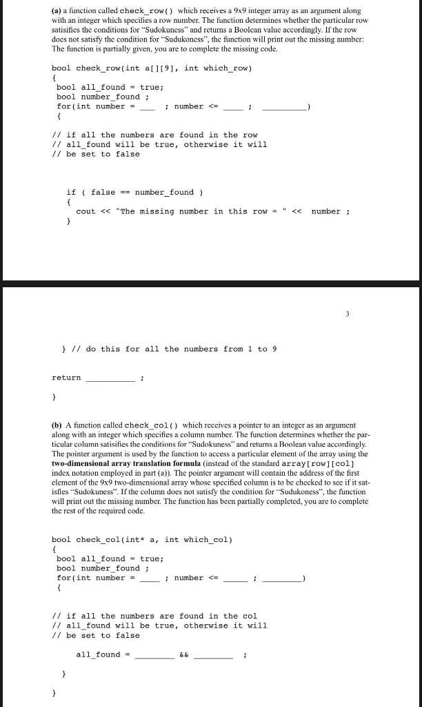Solved (a) a function called check_row() which receives a | Chegg.com