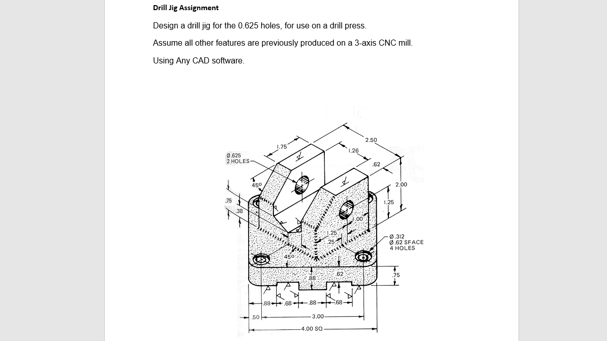 Solved Drill Jig Assignment Design a drill jig for the 0.625 | Chegg.com
