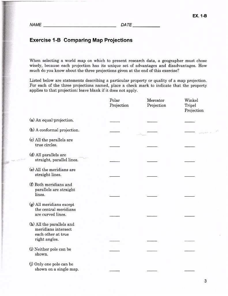Solved EX. 1-B NAME DATE Exercise 1-B Comparing Map | Chegg.com