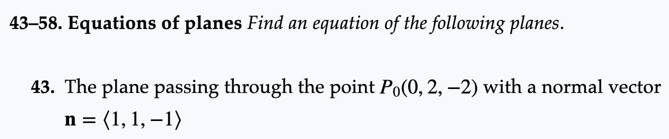 Solved 43-58. ﻿Equations of planes Find an equation of the | Chegg.com