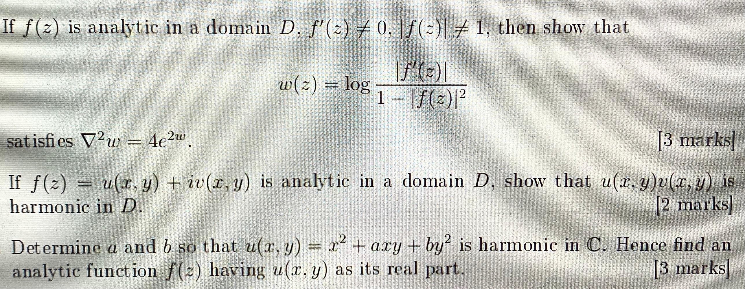 Solved If f(z) is analytic in a domain D, f'(x) +0. \$(3)| | Chegg.com