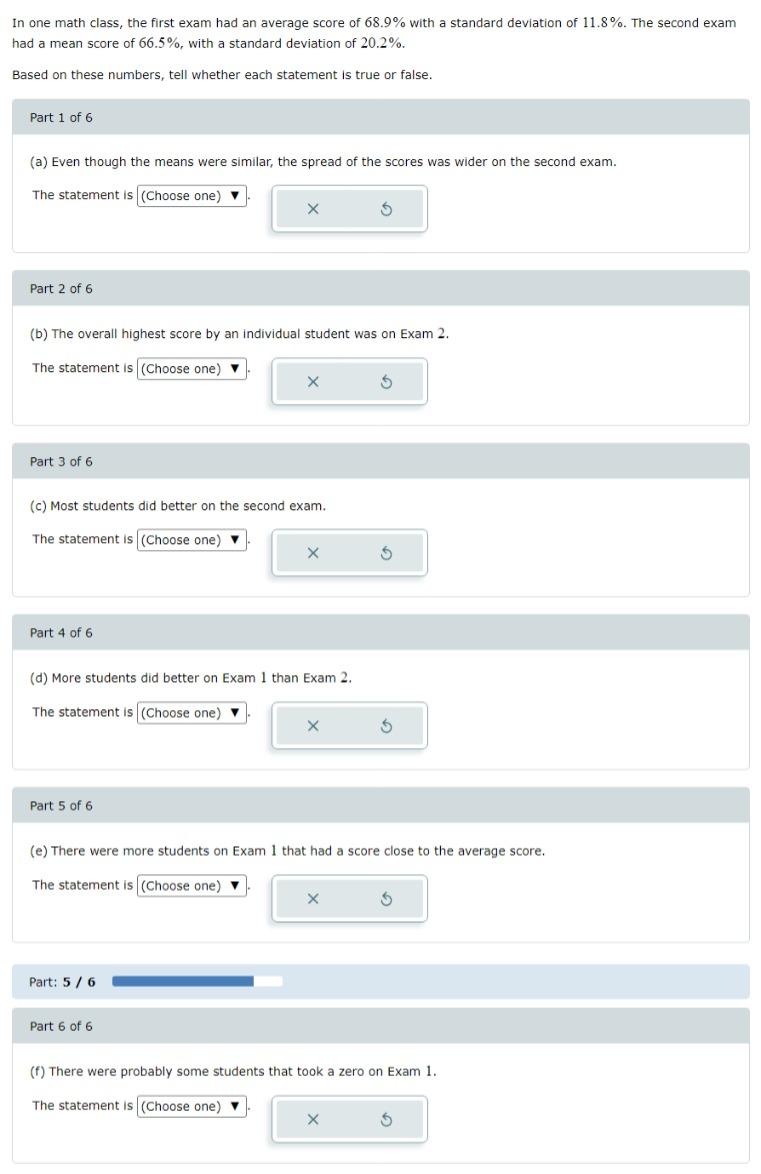 Solved In one math class, the first exam had an average | Chegg.com