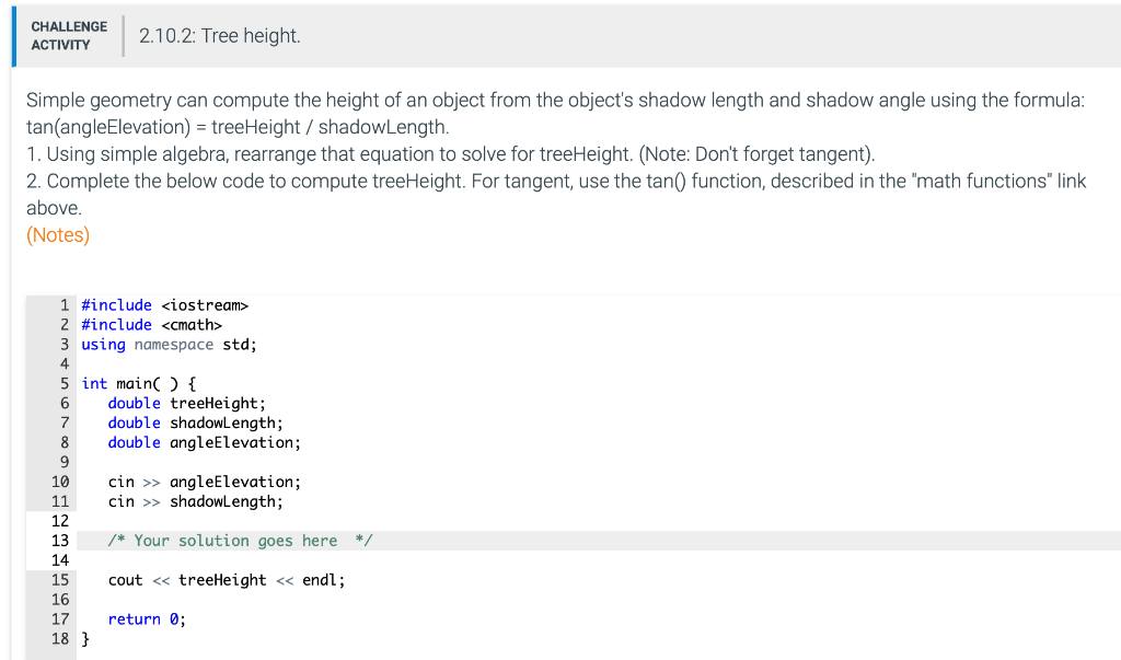 Solved CHALLENGE ACTIVITY 2.10.2: Tree height Simple | Chegg.com
