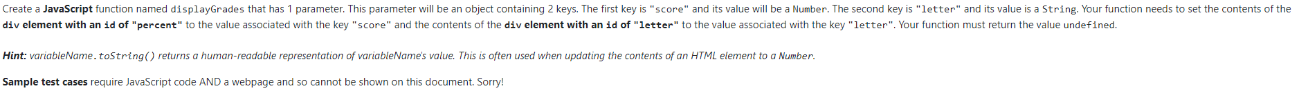 Solved Create a JavaScript function named displayGrades that | Chegg.com