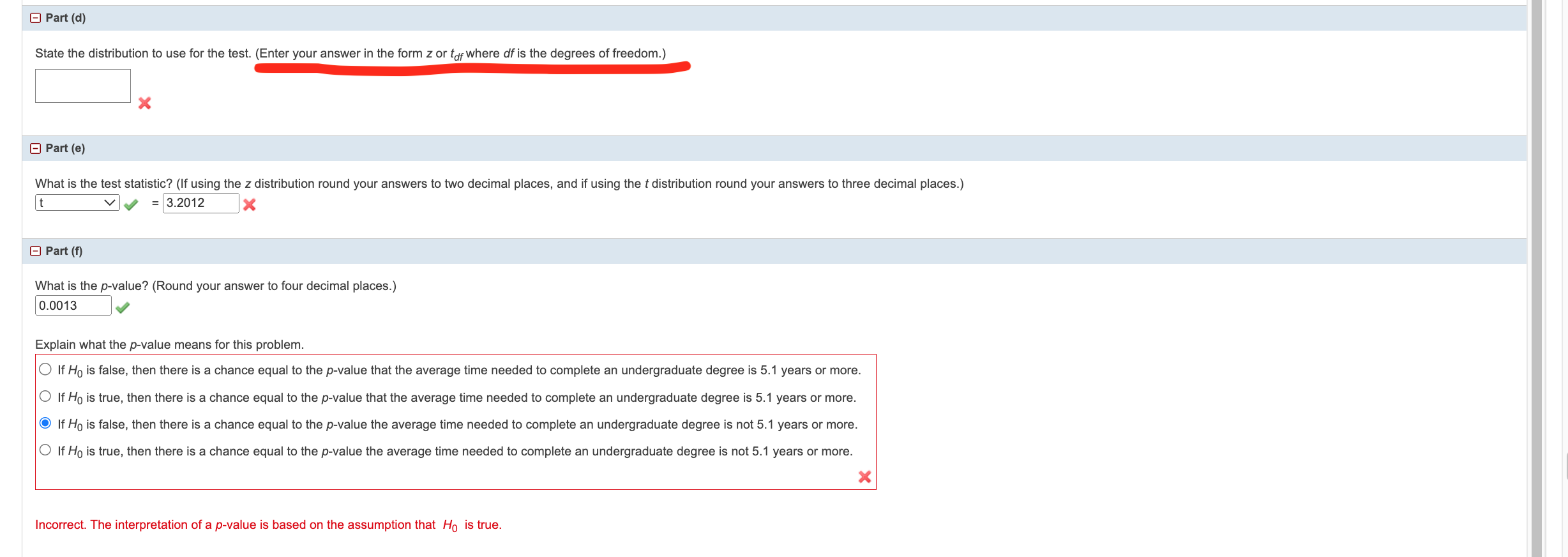 Solved (PART (E) should be in the form Z or t df where df is | Chegg.com