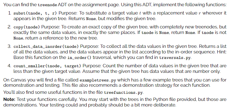 Solved You can find the treenode ADT on the assignment page. | Chegg.com