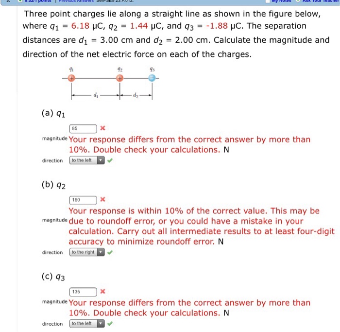 Solved Three point charges lie along a straight line as | Chegg.com