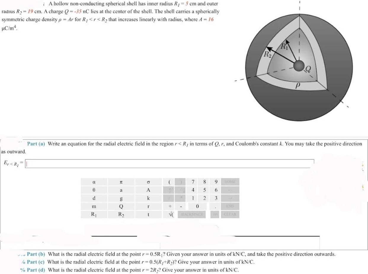 : A hollow non-conducting spherical shell has inner | Chegg.com