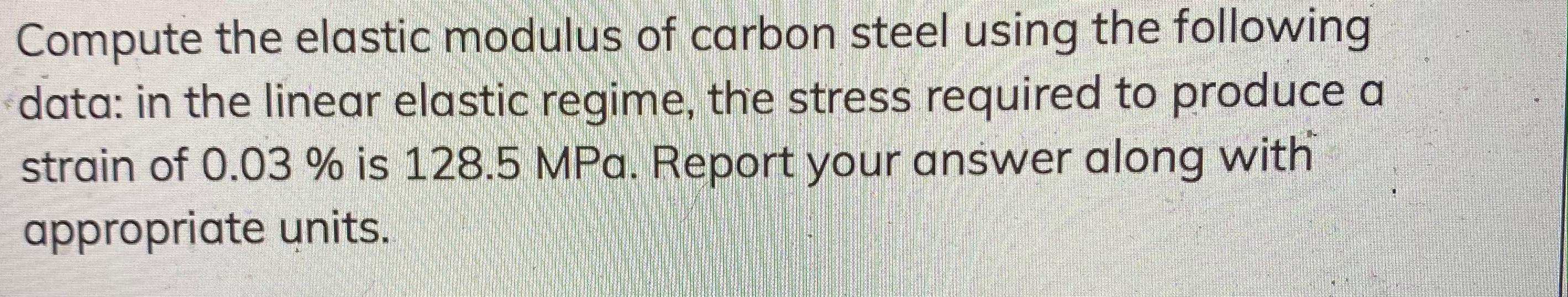 Solved Compute the elastic modulus of carbon steel using the | Chegg.com