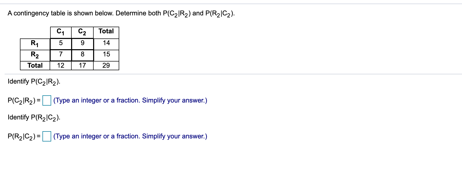 Solved A contingency table is shown below. Determine both | Chegg.com