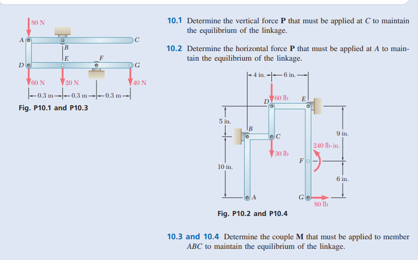 Solved 10.1 Determine the vertical force P that must be | Chegg.com