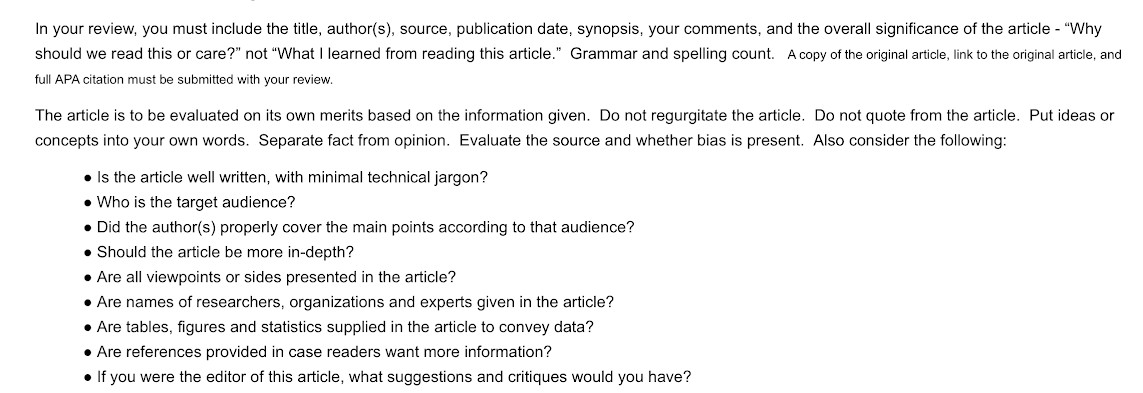 Solved Please find an article and answer some of the | Chegg.com