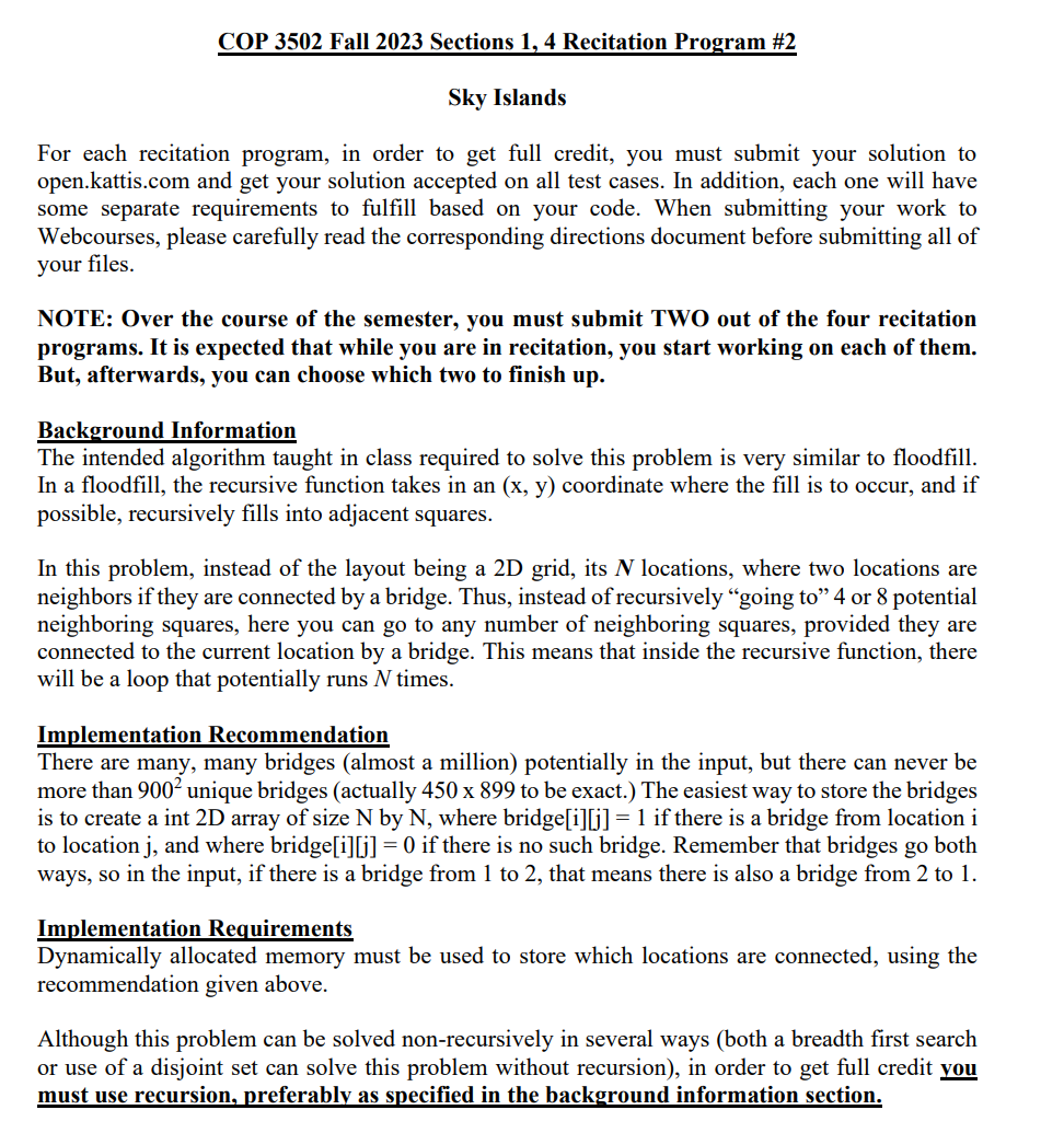 Solved COP 3502 Fall 2023 Sections 1, 4 Recitation Program | Chegg.com