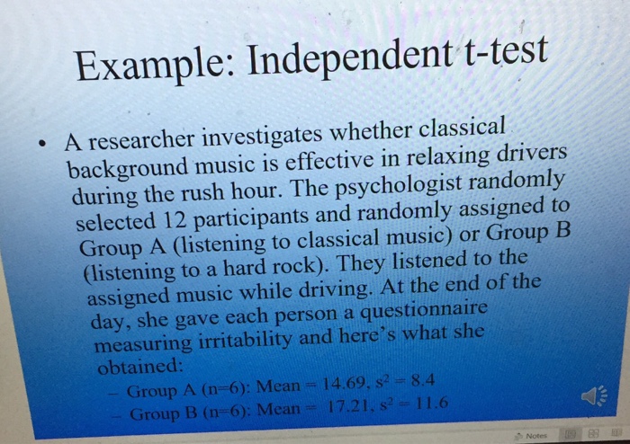 Solved Example: Independent t-test . A researcher | Chegg.com