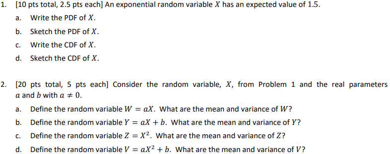1. [10 pts total, 2.5 pts each] An exponential random | Chegg.com