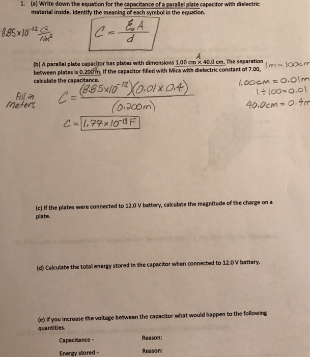 Solved 1. (a) Write down the equation for the capacitance of | Chegg.com