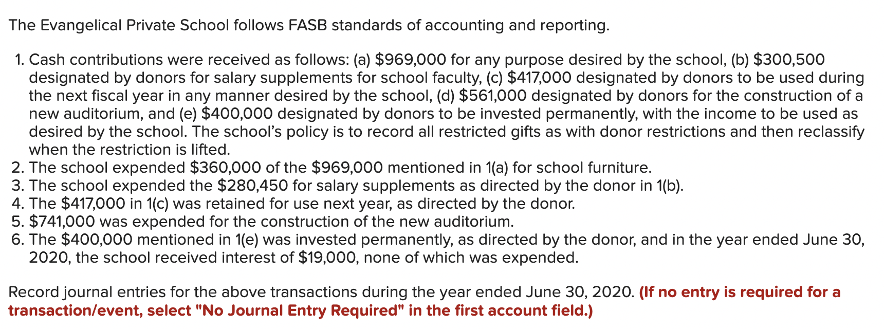 Solved The Evangelical Private School follows FASB standards | Chegg.com