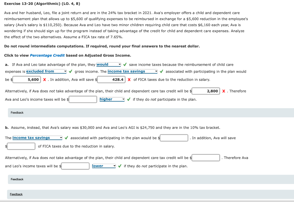 Solved Exercise 13-20 (Algorithmic) (LO. 4, 8) Ava and her | Chegg.com