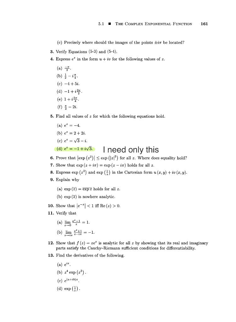 Solved 161 5.1 THE COMPLEX EXPONENTIAL FUNCTION (c) | Chegg.com