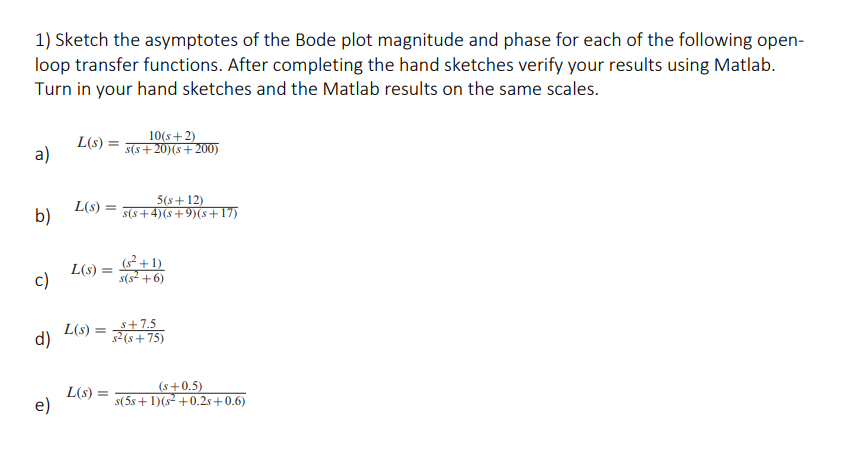 Solved 1) Sketch the asymptotes of the Bode plot magnitude | Chegg.com