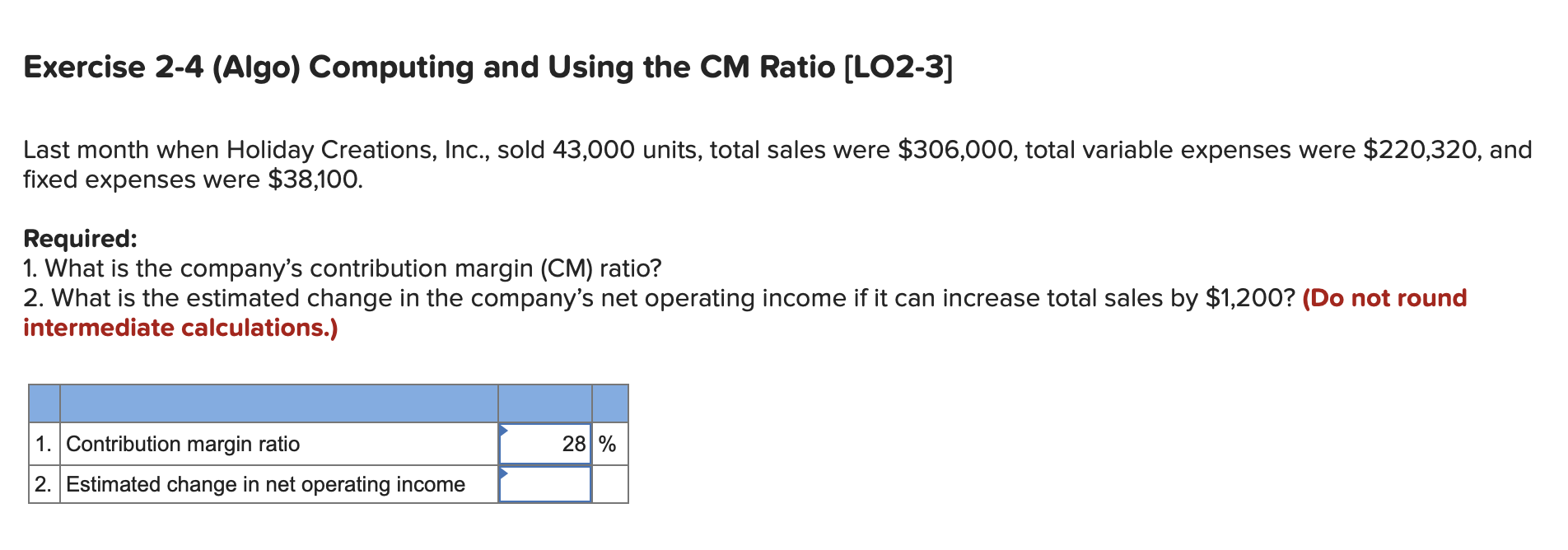 Solved Exercise 2-4 (Algo) Computing and Using the CM Ratio | Chegg.com