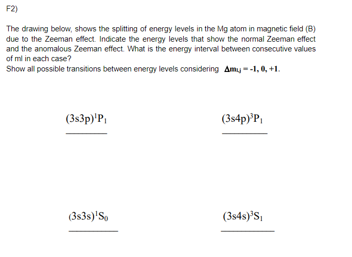 Solved F2) The drawing below, shows the splitting of energy | Chegg.com
