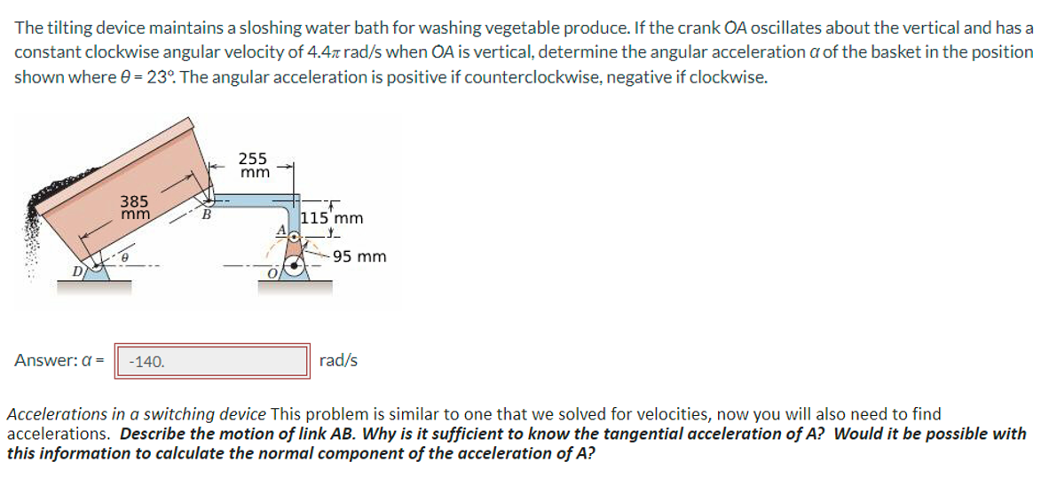 Solved The tilting device maintains a sloshing water bath | Chegg.com