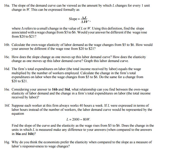 Solved 16. Suppose labor demand is given by the equation | Chegg.com