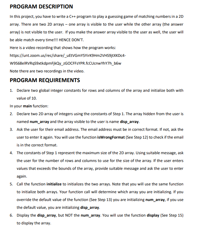 Solved PROGRAM DESCRIPTION In this project, you have to | Chegg.com