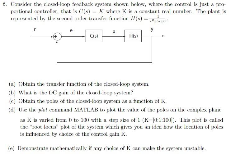 Solved 6. Consider the closed-loop feedback system shown | Chegg.com