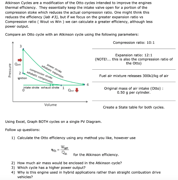 Solved Atkinson Cycles are a modification of the Otto cycles | Chegg.com