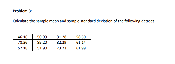 Solved Problem 3: Calculate the sample mean and sample | Chegg.com