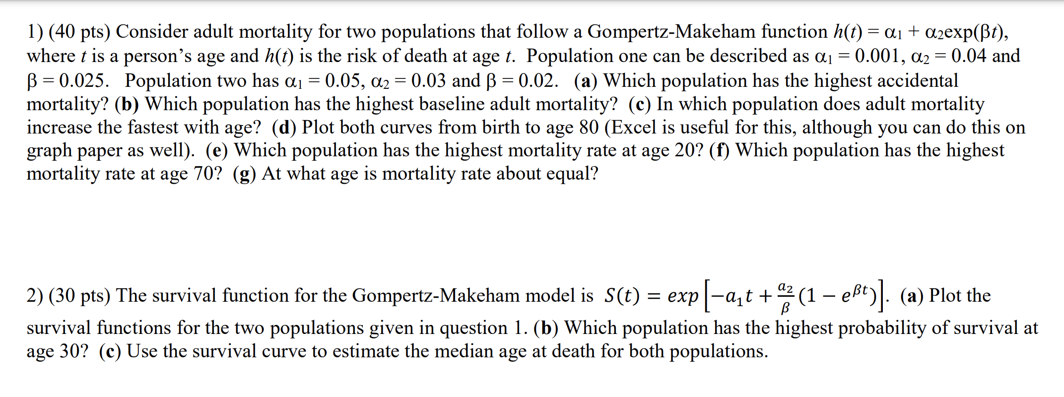 Solved Consider adult mortality for two populations that | Chegg.com