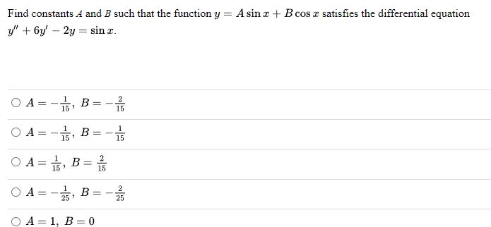 Solved Find constants A and B such that the function | Chegg.com
