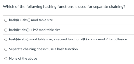 Solved Which of the following hashing functions is used for | Chegg.com