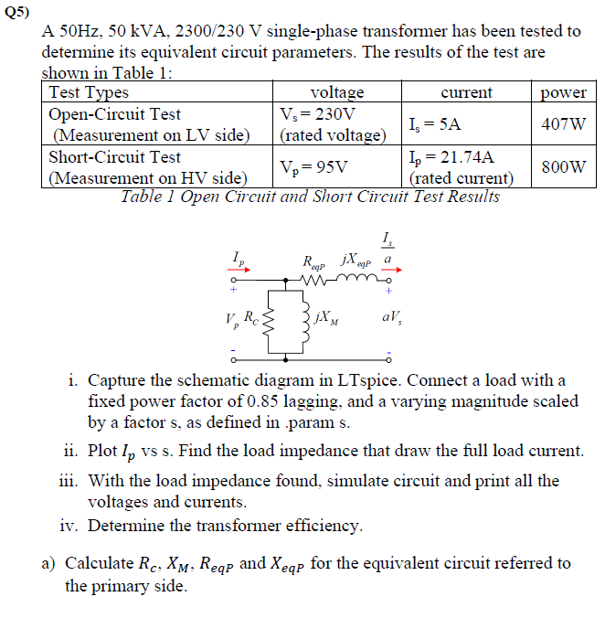 Solved Q5)A 50Hz,50kVA,2300230V ﻿single-phase transformer | Chegg.com