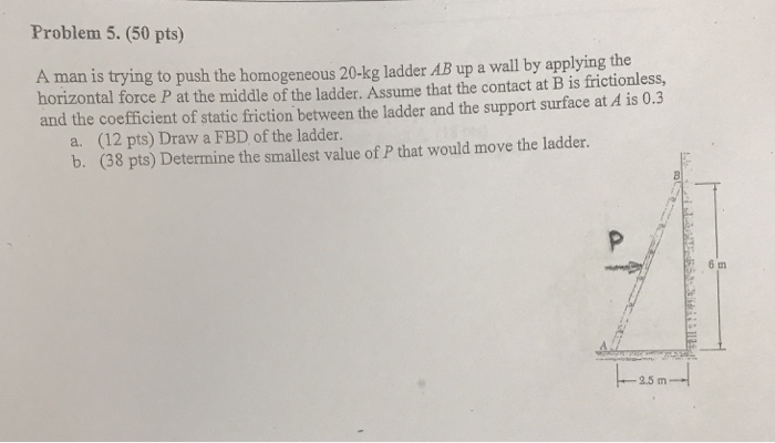 Solved A man is trying to push the homogeneous 20-kg ladder | Chegg.com