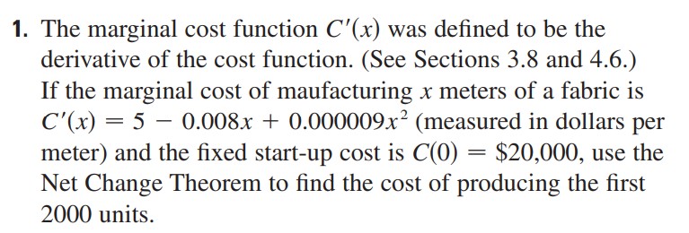 Solved 1. The marginal cost function C′(x) was defined to be | Chegg.com