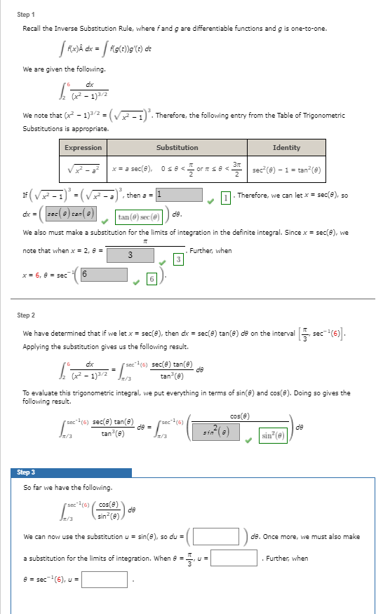 Solved Step 1 Recall the Inverse Substitution Rule, where | Chegg.com