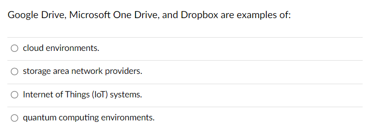 Solved Google Drive, Microsoft One Drive, and Dropbox are | Chegg.com