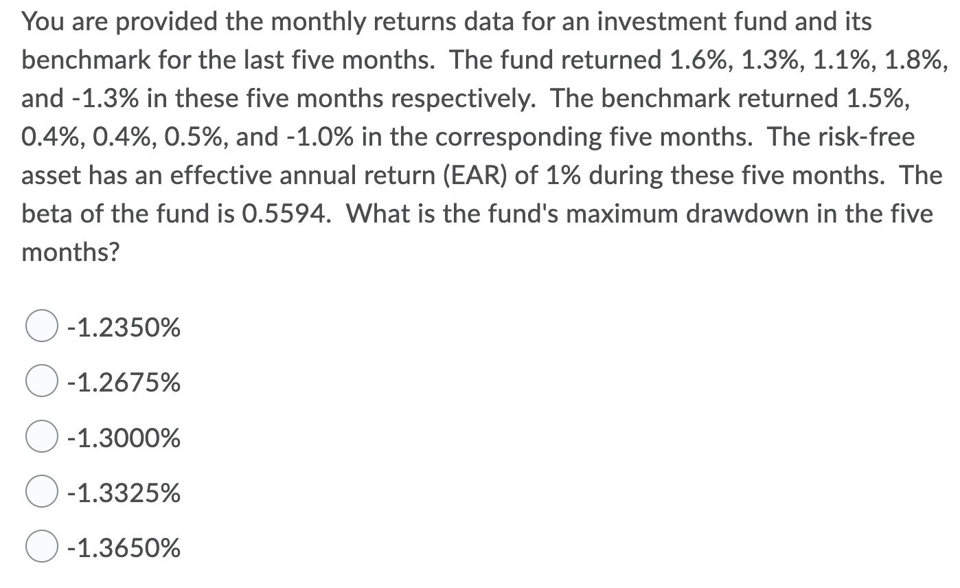 Solved You are provided the monthly returns data for an | Chegg.com