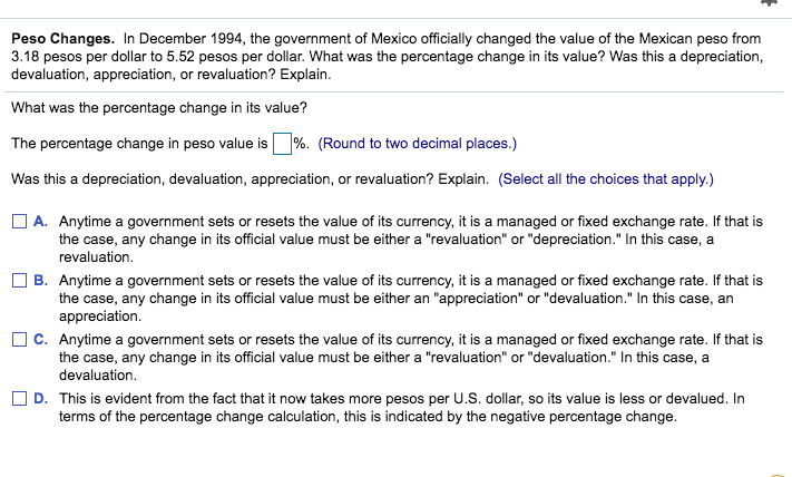 Solved Peso Changes. In December 1994, the government of | Chegg.com