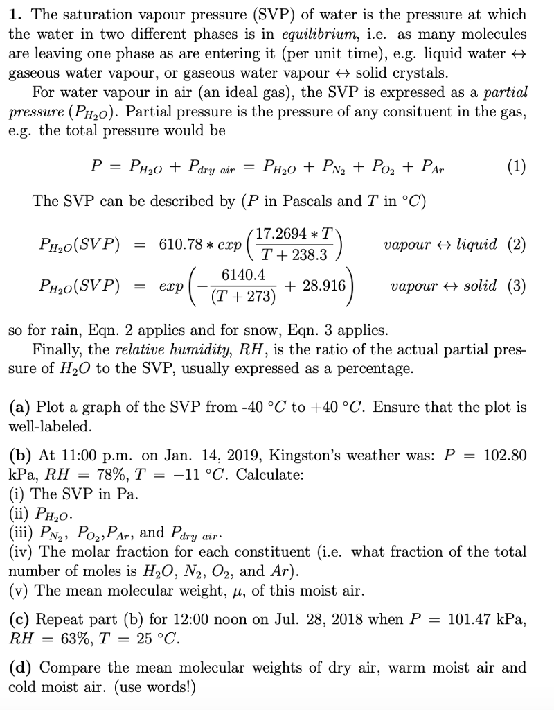 1. The saturation vapour pressure (SVP) of water is | Chegg.com