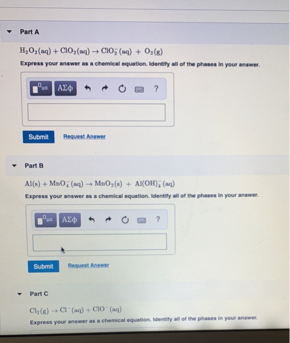 Solved Part A H2O2(aq) + CO2(aq)-ClO3(aq) + O2(g) Express | Chegg.com