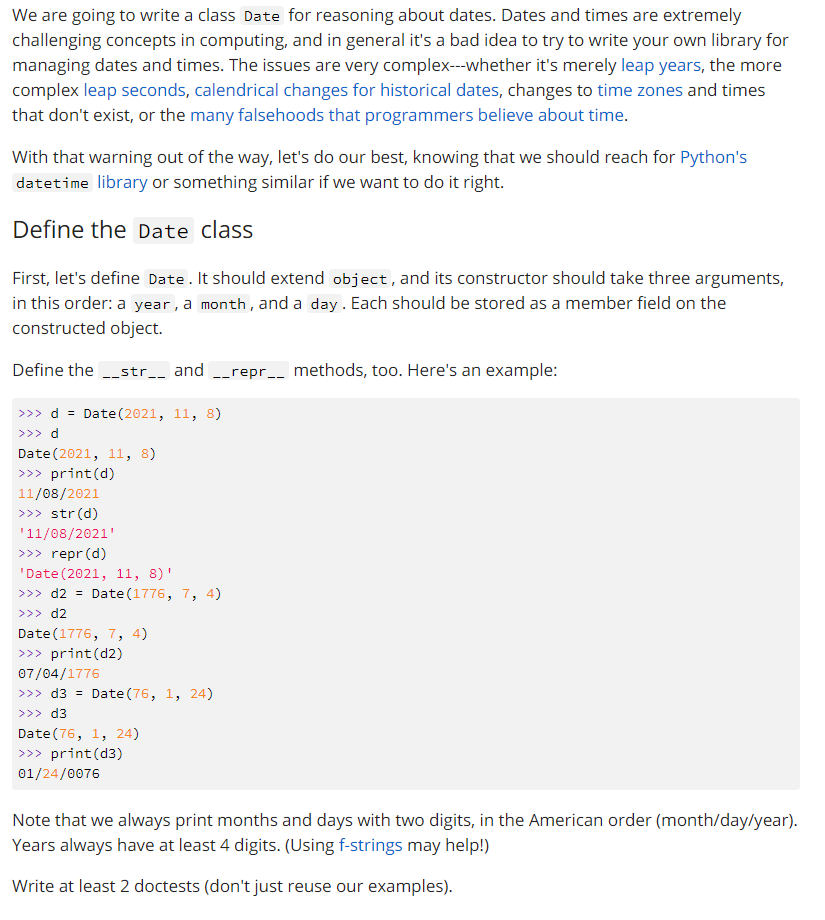 Solved We are going to write a class Date for reasoning | Chegg.com