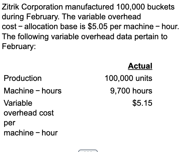 What is the variable overhead efficiency variance? A. | Chegg.com