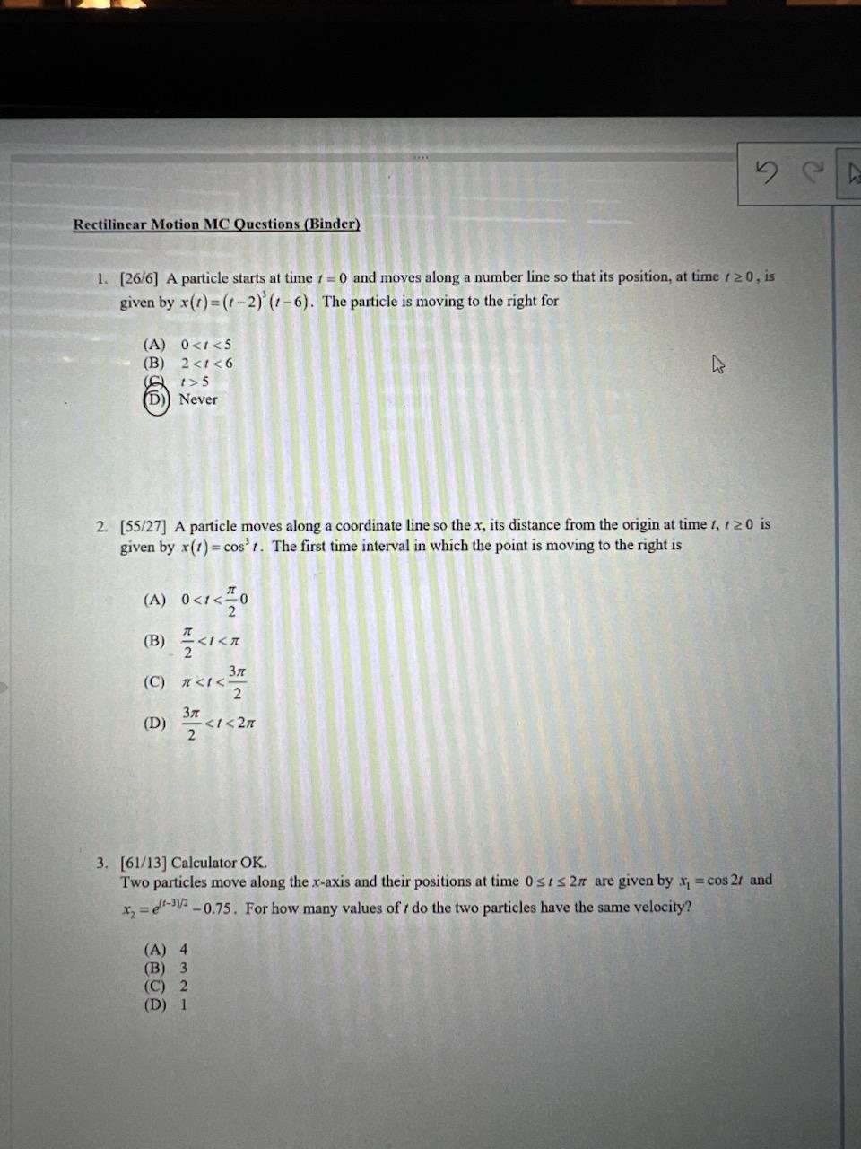 Solved 1 [26 6] A Particle Starts At Time T 0 And Moves