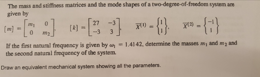 Solved The mass and stiffness matrices and the mode shapes | Chegg.com
